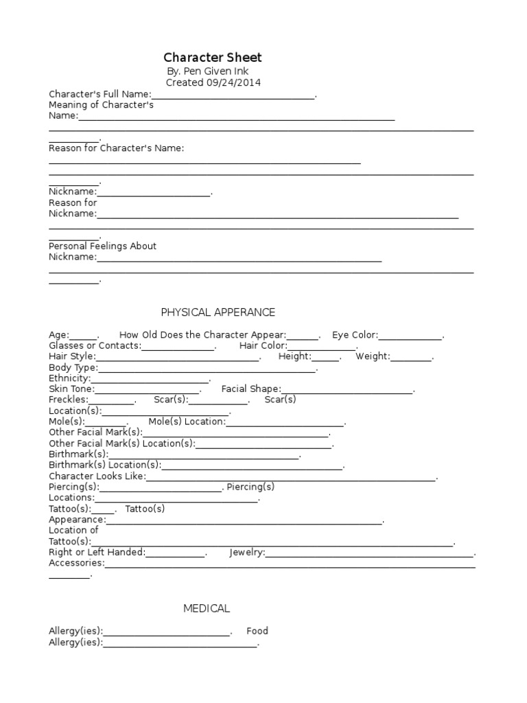 Character Sheet | PDF | Tattoo