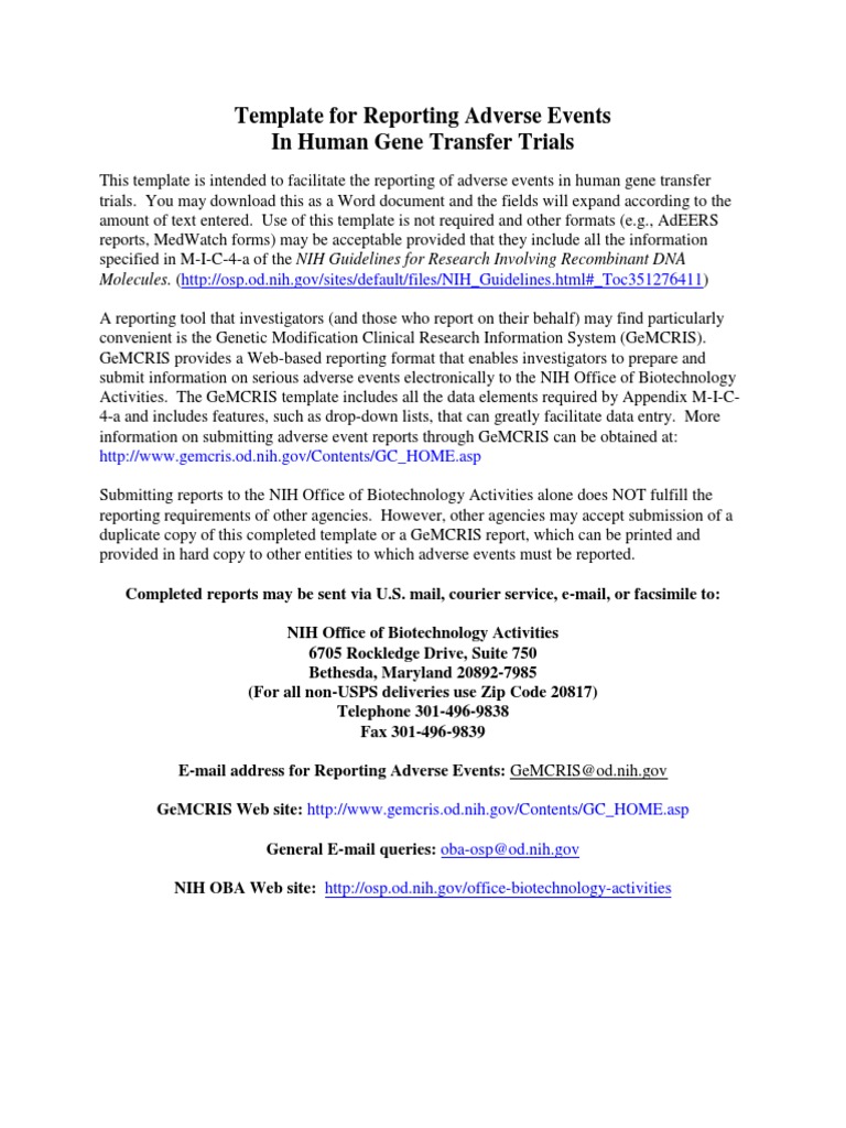 Adverse Event Template | Clinical Trial | Dose (Biochemistry)