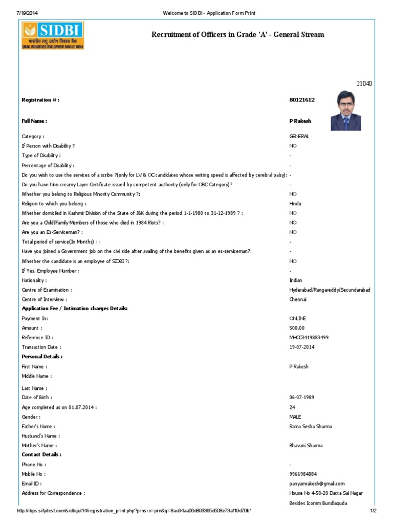 Welcome To SIDBI - Application Form Print | PDF | Business