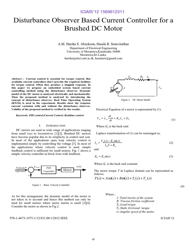 Disturbance Observer Based Current Controller For A Brushed DC Motor ...