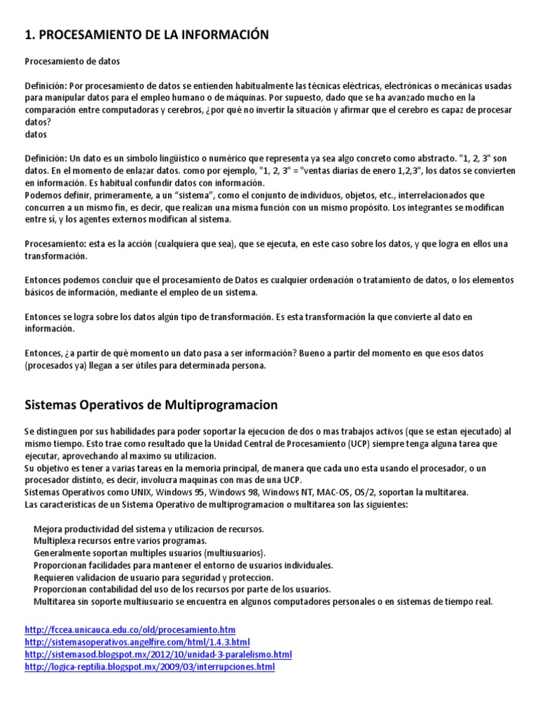 Procesamiento Multiprogramacion Paralelismo Interrupcion | PDF | Unidad ...