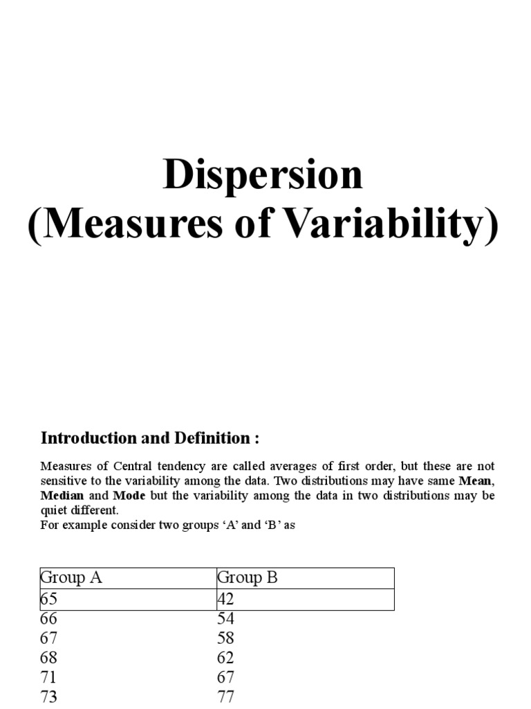 Dispersion (Measures of Variability) | Median | Mean