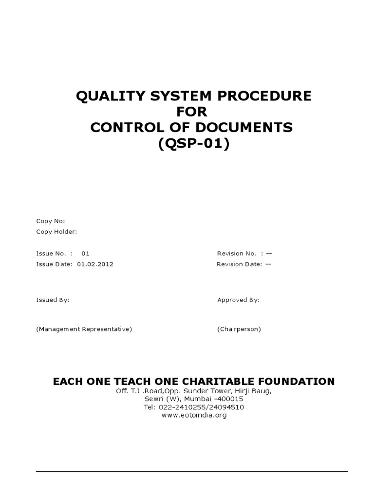 Control of Quality Management System Documents | PDF | Quality ...