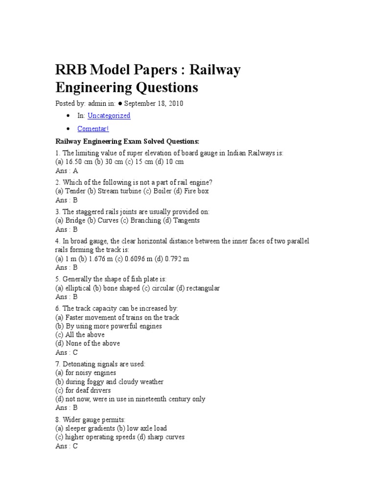 RRB Model Papers: Railway Engineering Questions: Uncategorized Comentar ...