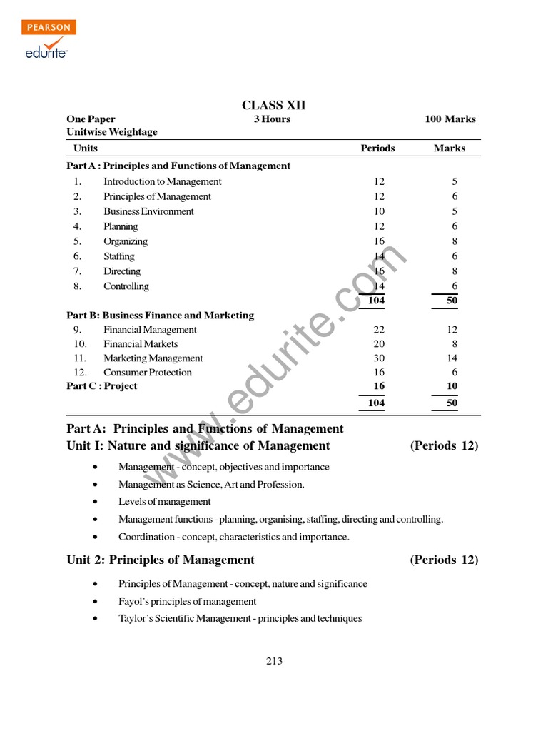 Class 12 Cbse Business Studies Syllabus 2014 | PDF