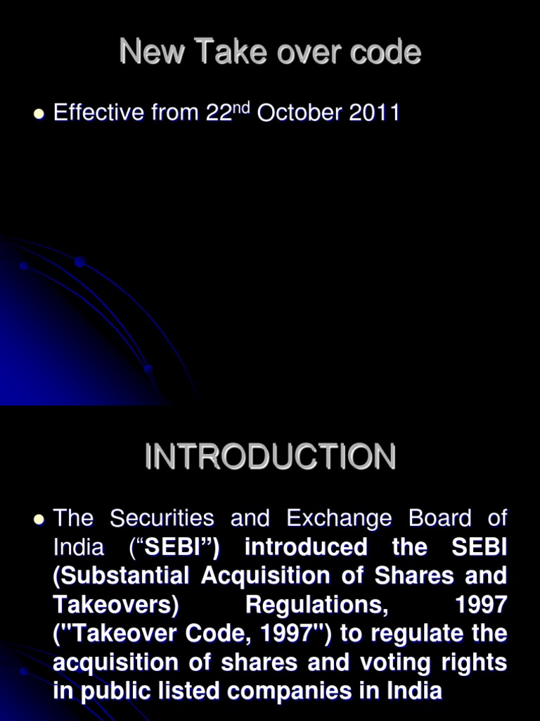 SEBI Takeover Code 2011 | PDF | Takeover | Financial Economics