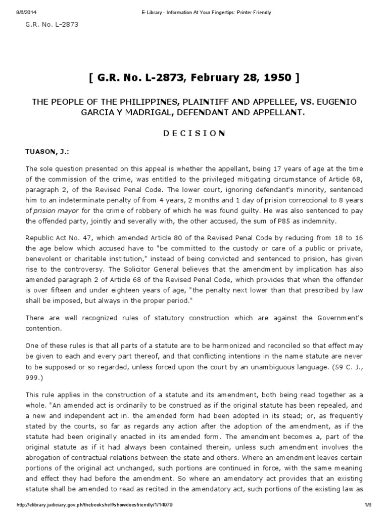 127 - People V Garcia - 85 Phil 651 | PDF | Repeal | Sentence (Law)
