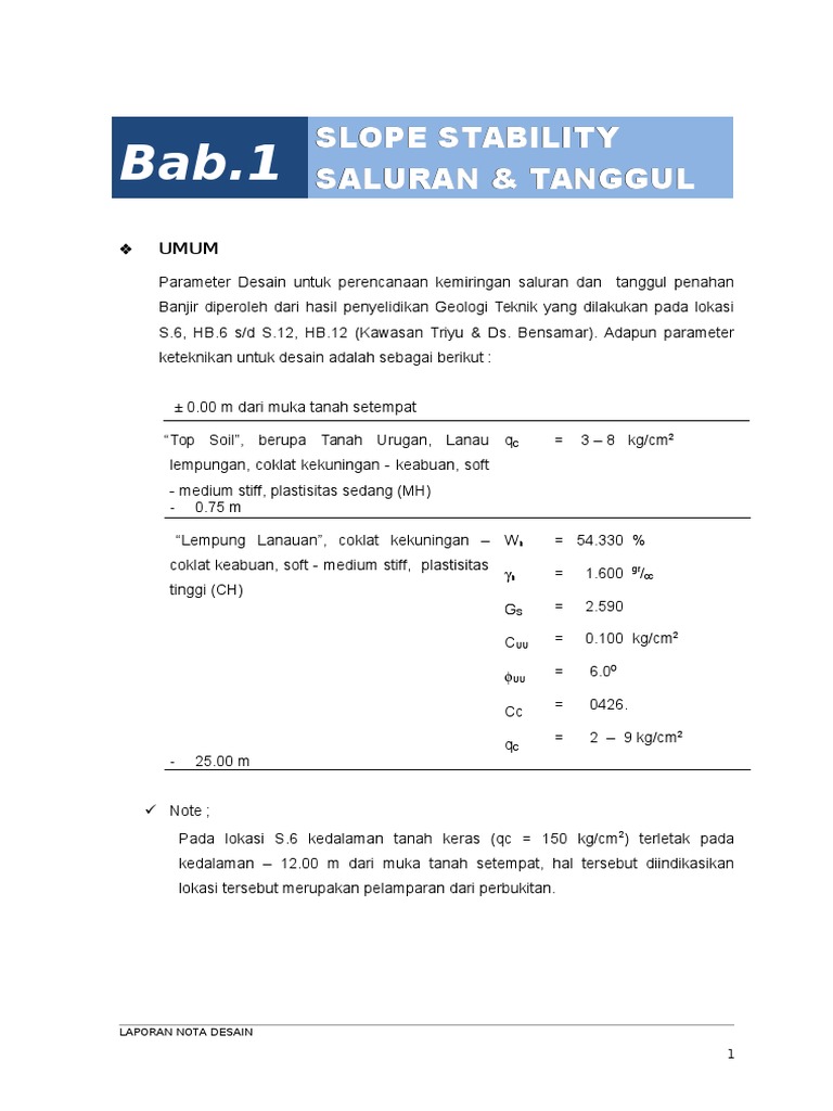Laporan Nota Desain Slope Stability | PDF | Metode & Bahan Ajar | Sains ...