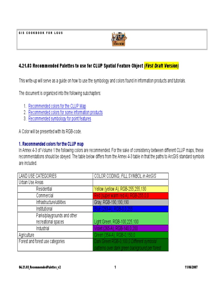 GIS Color Palette Guide for CLUP Maps | PDF | Cultural Heritage | Color