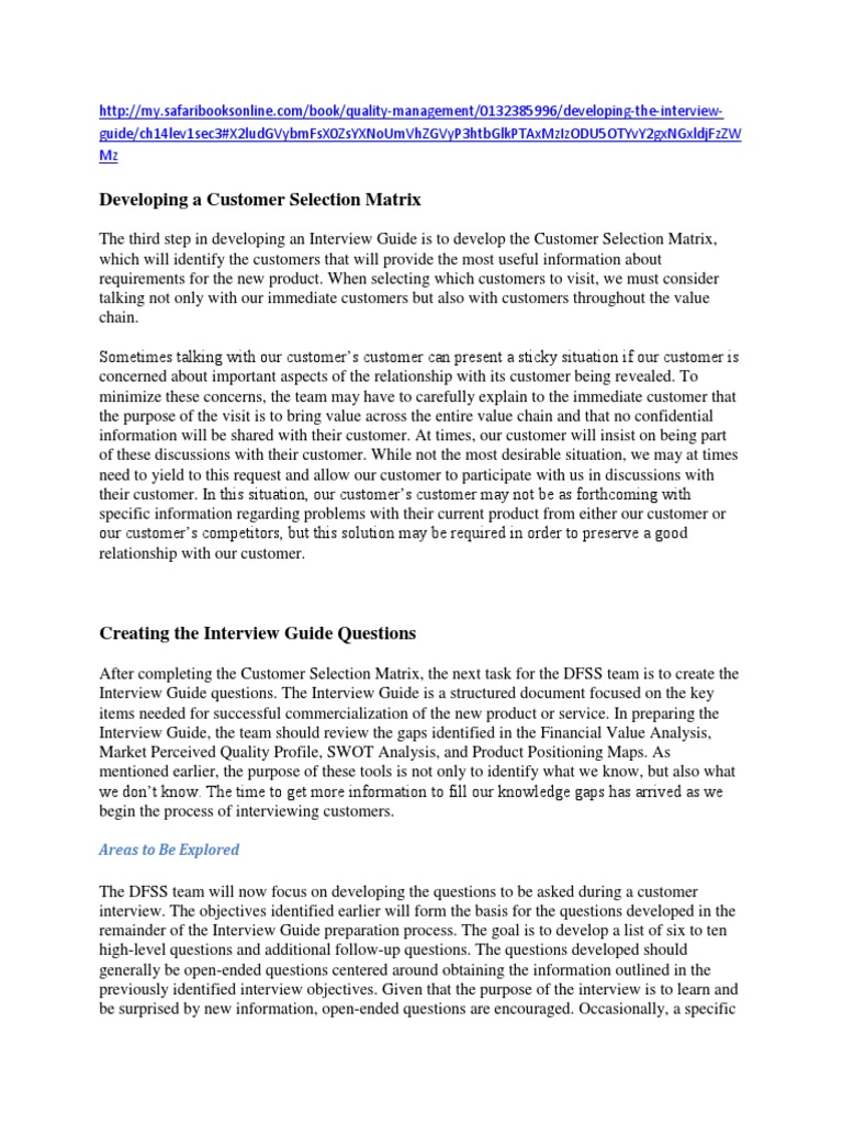 Customer Selection Matrix | PDF | Interview | Sales