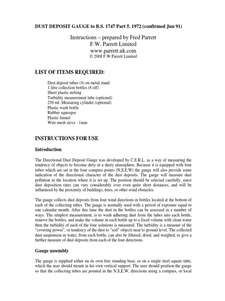 Dust Gauge Instructions | PDF | Dust | Filtration