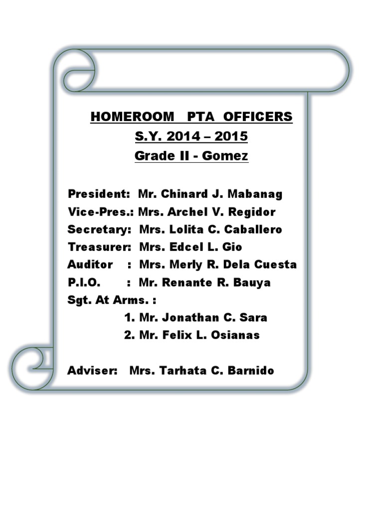 Homeroom Pta Officers | PDF
