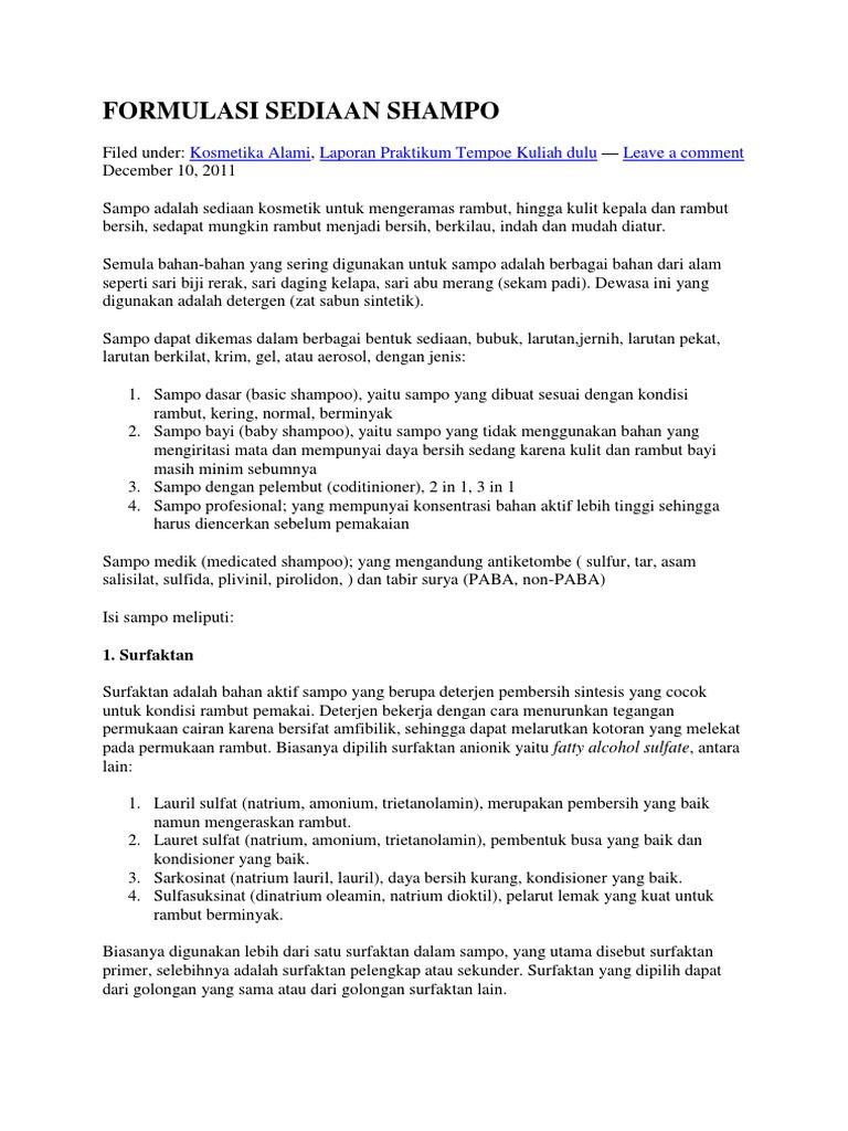 Formulasi Sediaan Shampo | PDF