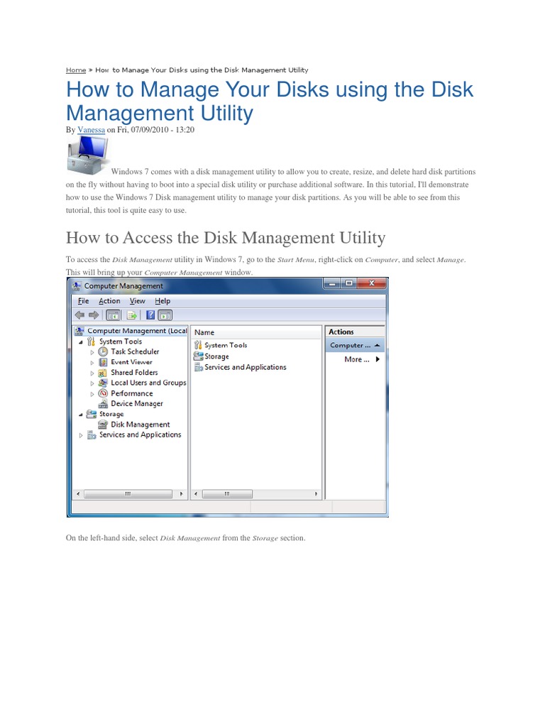 How To Manage Your Disks Using The Disk Management Utility | PDF | File ...