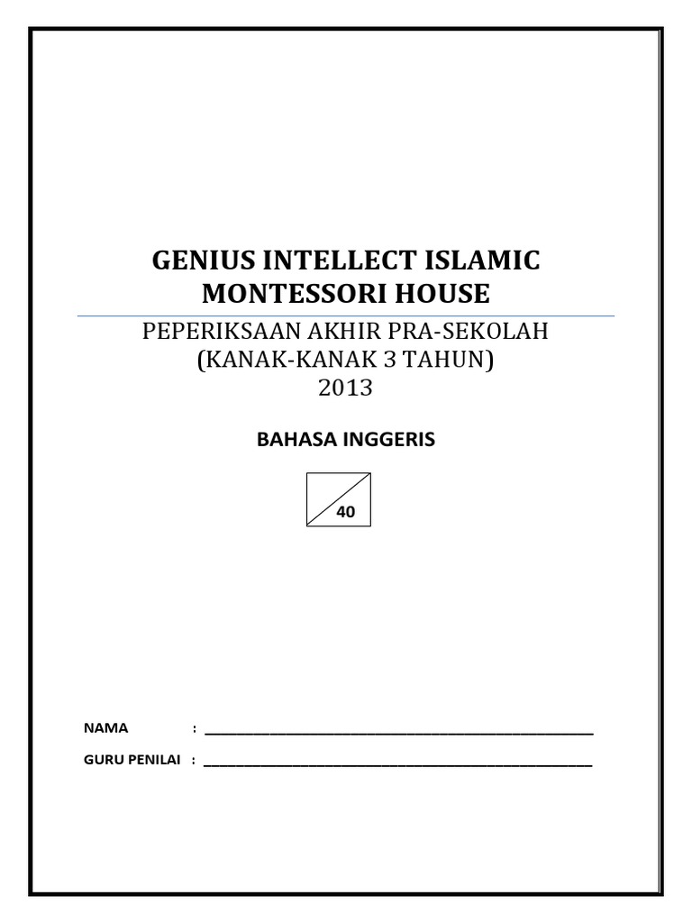 Exam Tadika English | PDF