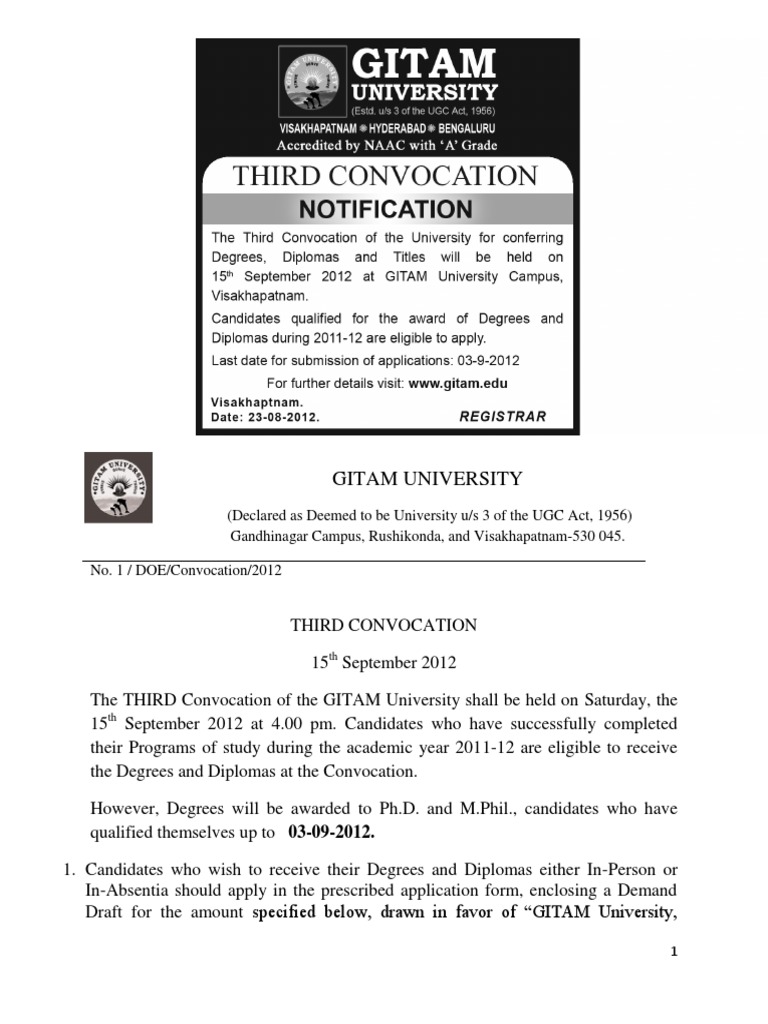 GITAM University Third Convocation 2012 | PDF | Educational Stages ...