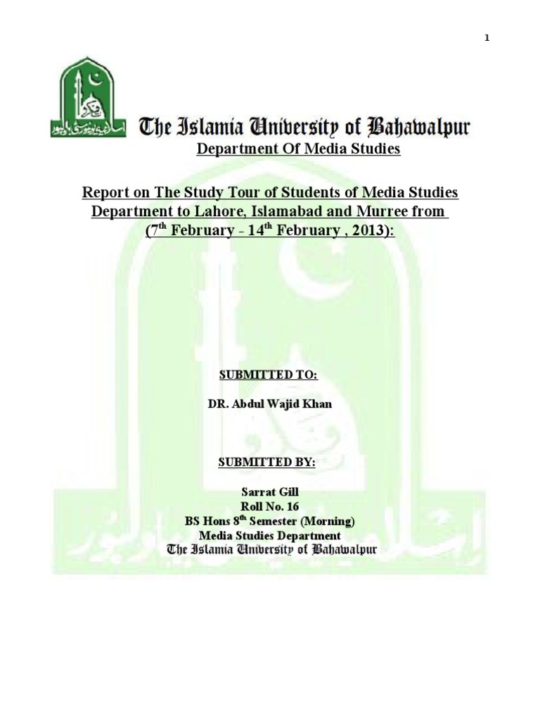 Study Tour Report for The Islamia University of Bahawalpur | Personal ...