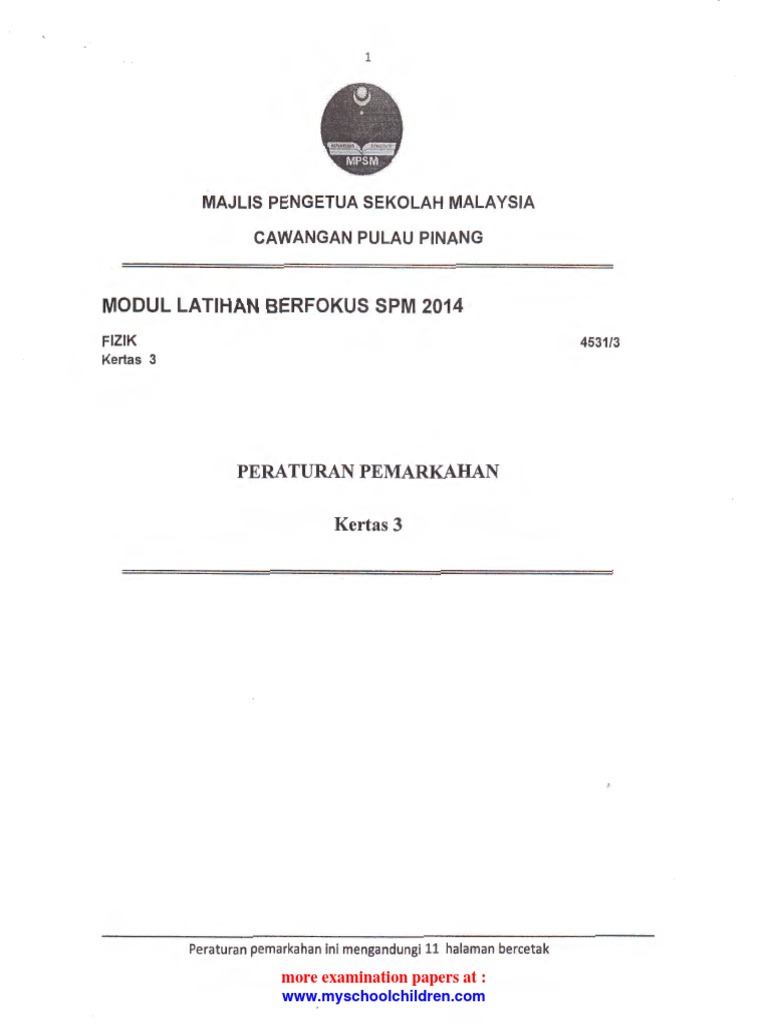 SPM 2014 Physics Paper 3 Marking Scheme | PDF | Variable (Mathematics ...