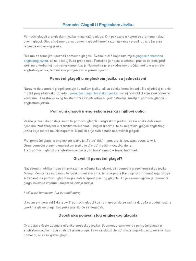 Pomocni Glagoli | PDF