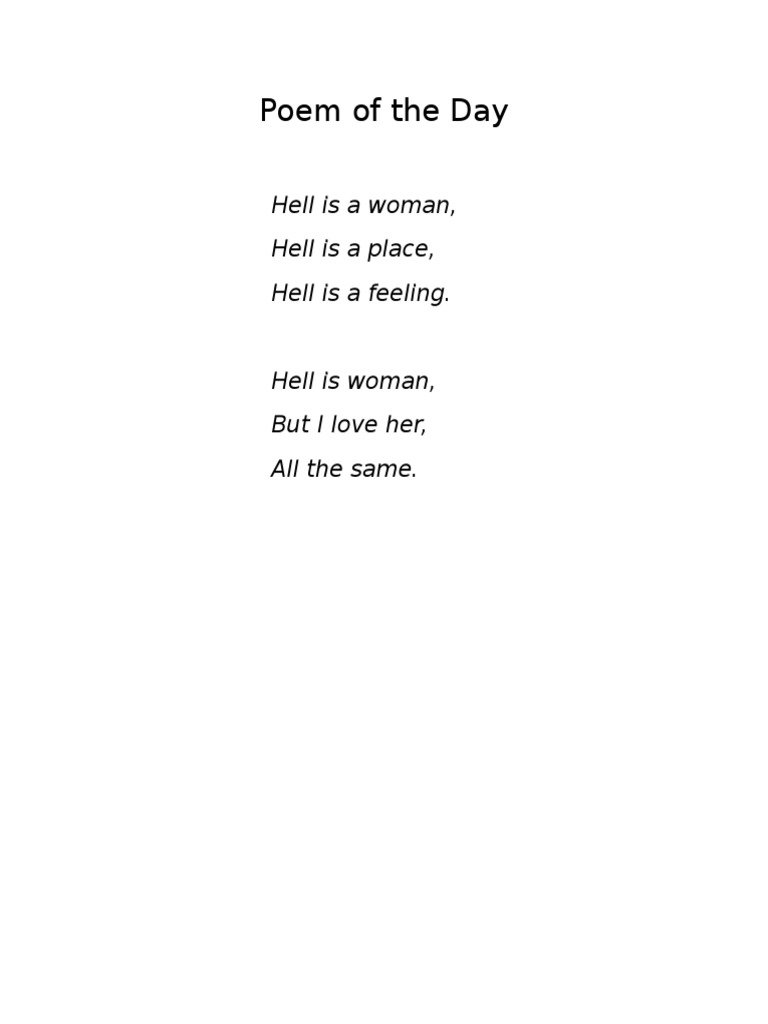 Poem of The Day: Hell Is A Woman, Hell Is A Place, Hell Is A Feeling | PDF