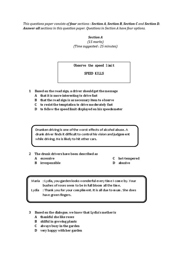 Answer All Sections in This Question Paper. Questions in Section A Have ...