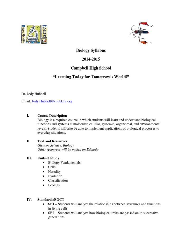 9th Grade Biology Syllabus | PDF | Syllabus | Homework
