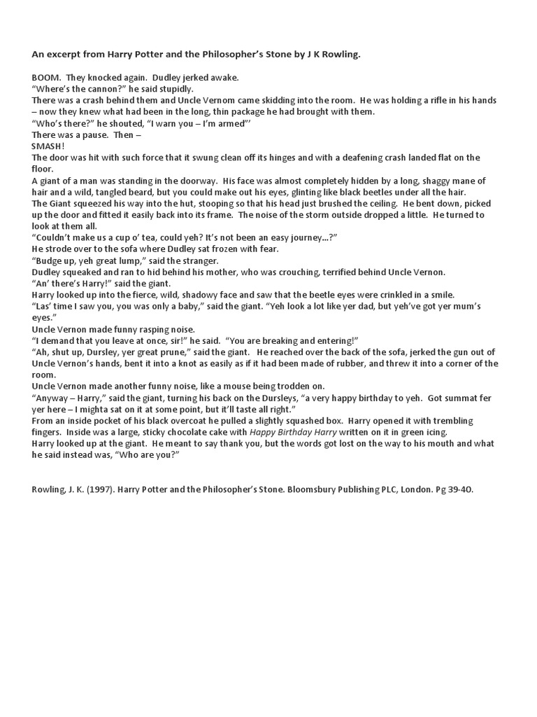 Excerpt From Harry Potter and The Philosophers Stone | PDF ...