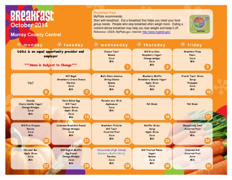 October 2014 Breakfast Menu | PDF | Cooking, Food & Wine | Wellness