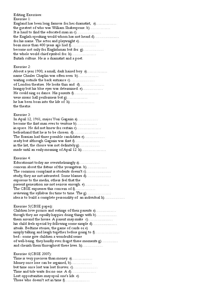 Editing Exercises Pdf Playwright England