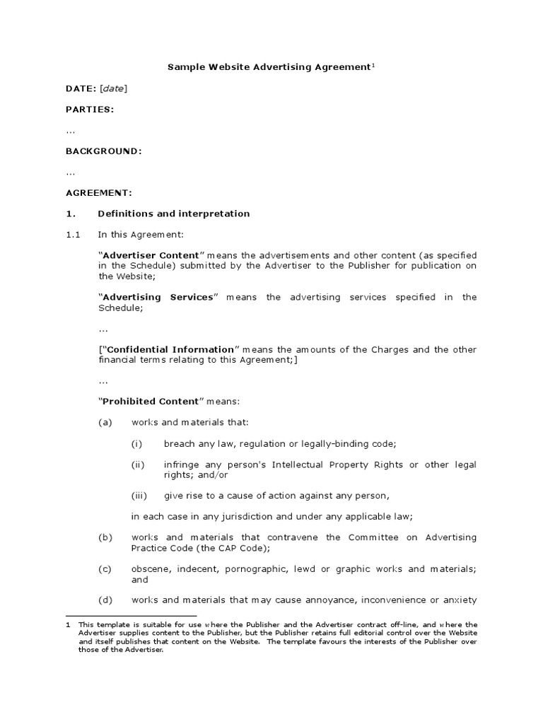 Sample Website Advertising Agreement | PDF | Confidentiality | Indemnity