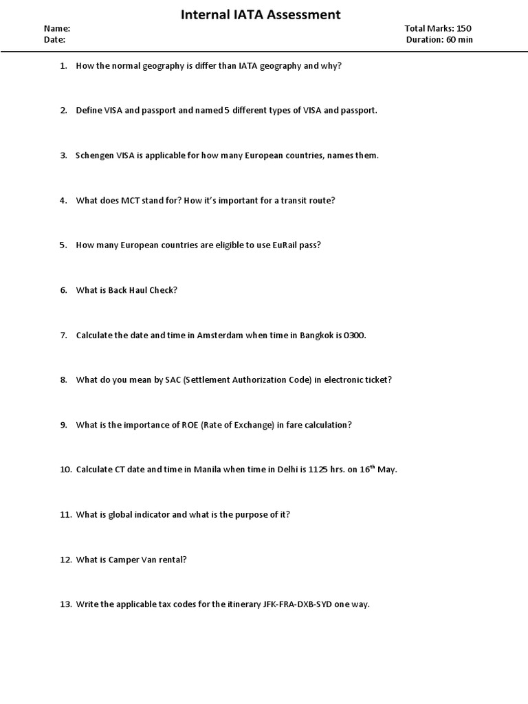 IATA Sample Assessment | PDF | Travel Visa | Airlines