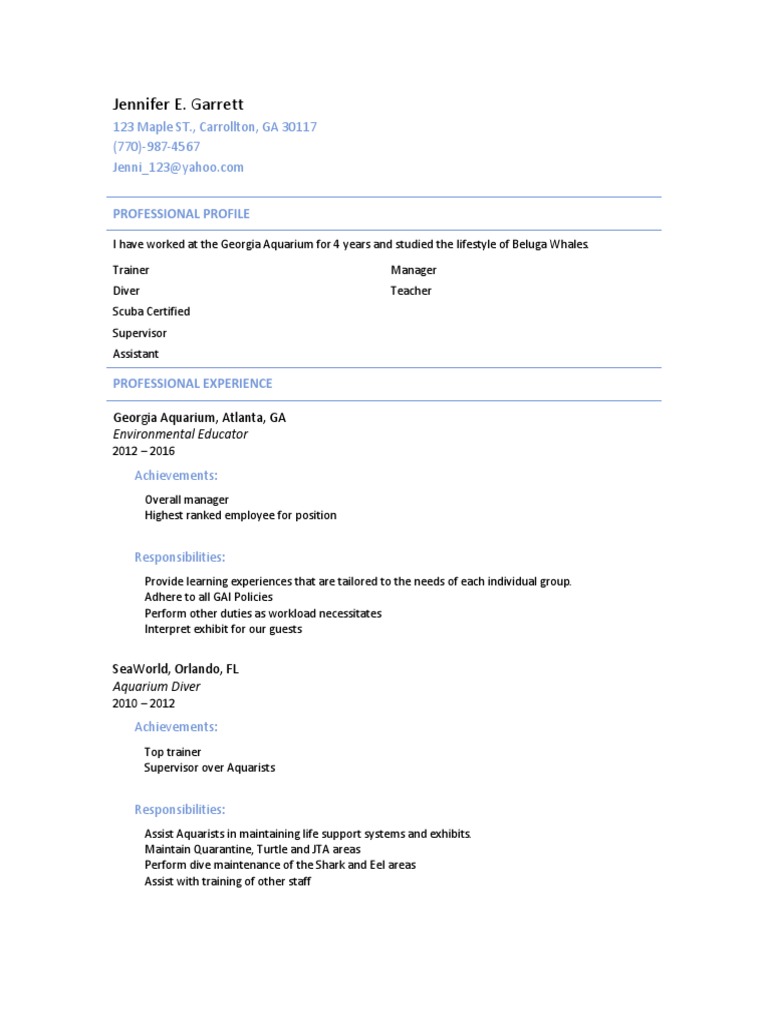 Marine Biology Resume 2 | PDF