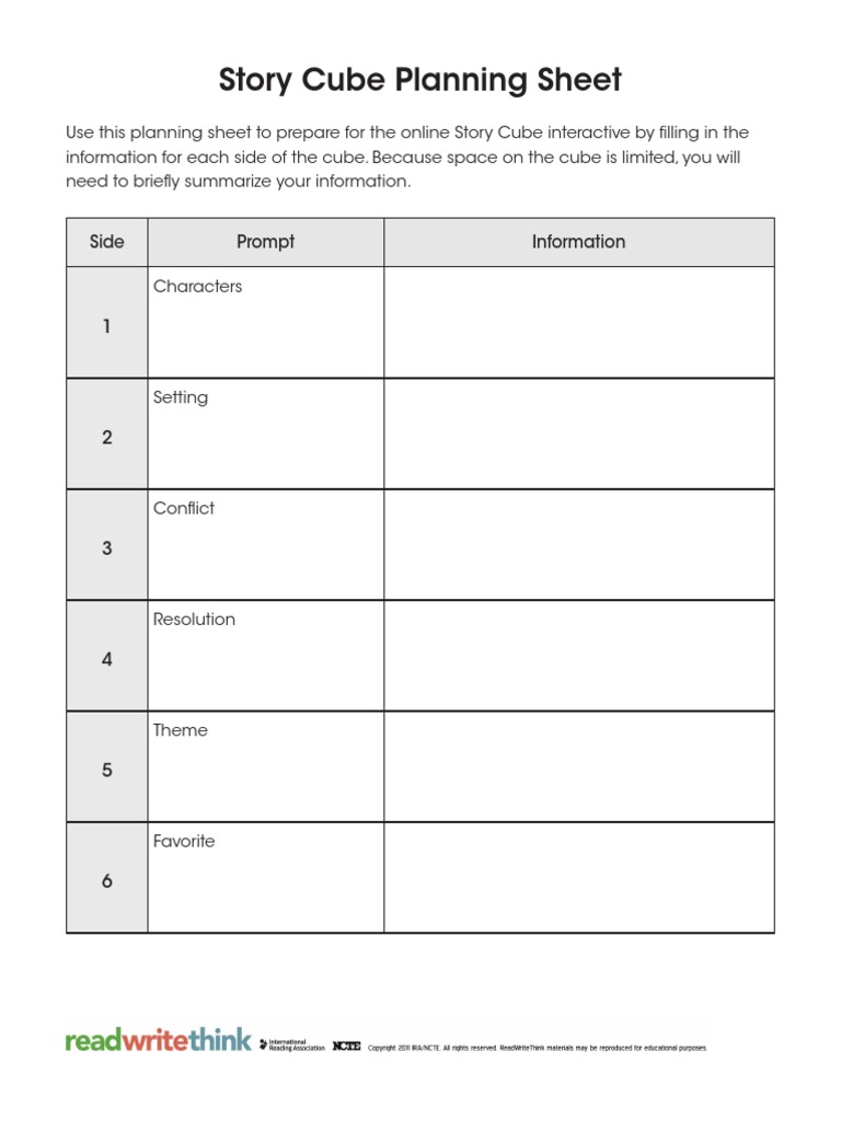 Elements of A Story Cube Graphic Organizer | PDF