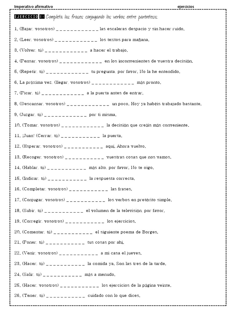 Ejercicios de Imperativo Afirmativo | PDF