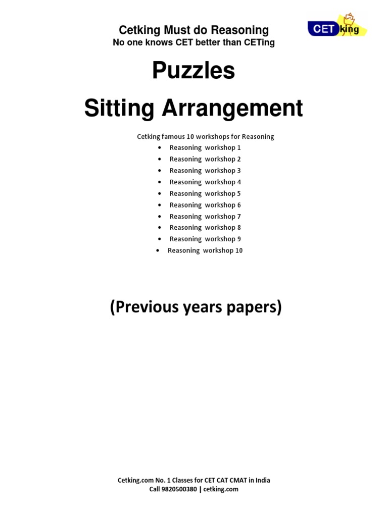 Cetking Puzzles Sitting Arrangement Must Do 50 Questions PDF Handout ...