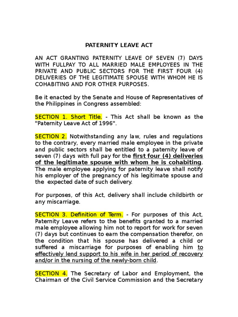 Republic Act No. 8187 | Parental Leave | Employment