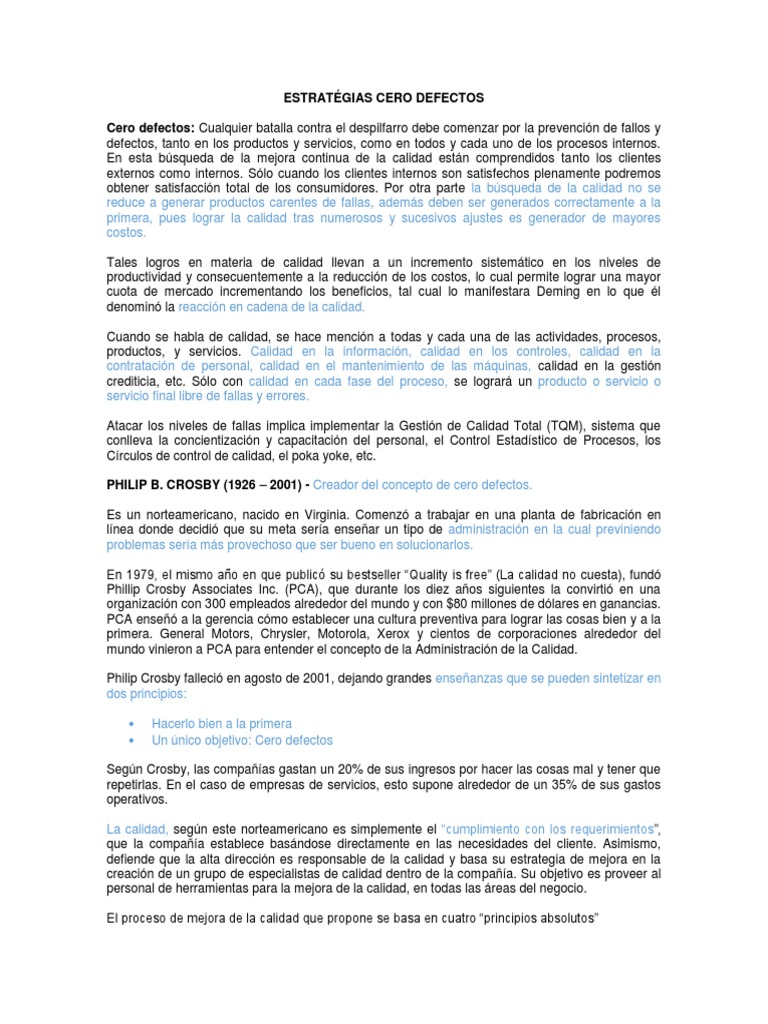 Estrategias para Cero Defectos en Calidad | PDF | Calidad (comercial ...