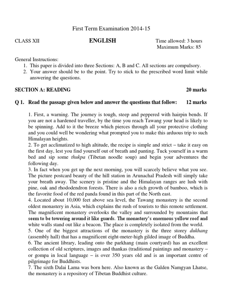 English Core - Xii Sample Paper | PDF