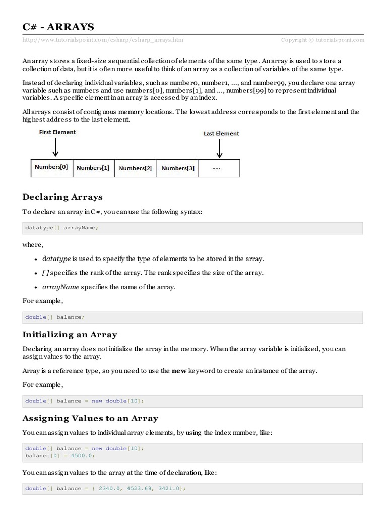 C# Arrays: Declaration, Initialization, Access | PDF