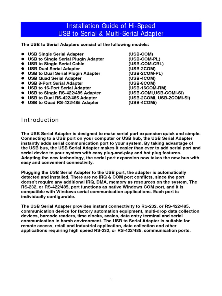 USB Serial Adapter Manual | PDF