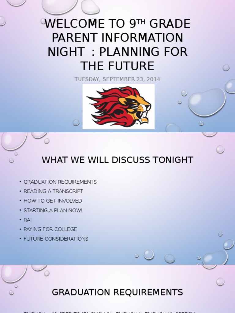 9th Grade Parent Info Night Guide | PDF | Behavior Modification | Learning