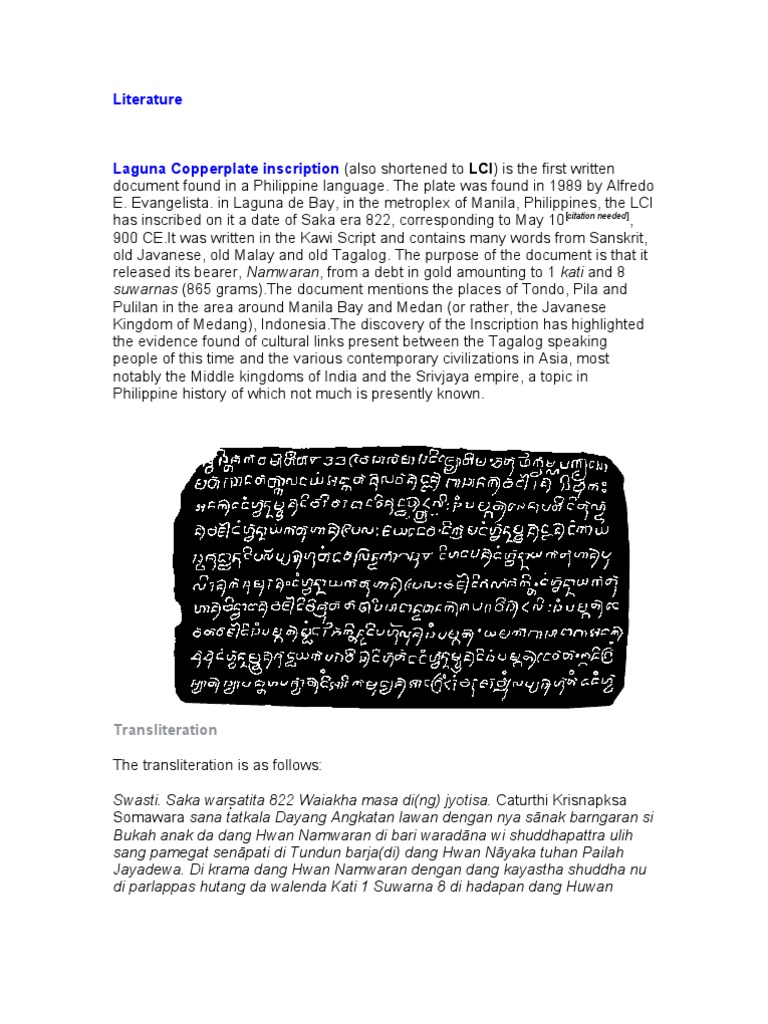 Laguna Copperplate Inscription (Also Shortened to LCI) is the First ...