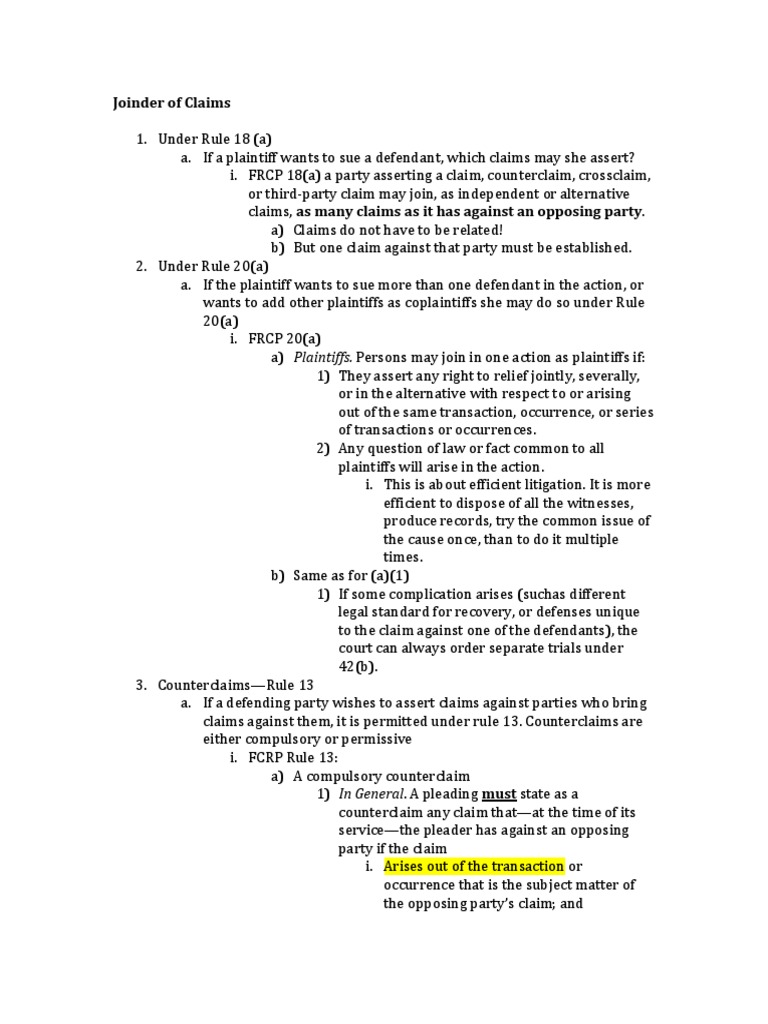 Federal Rules of Civil Procedure Outline | PDF | Discovery (Law ...