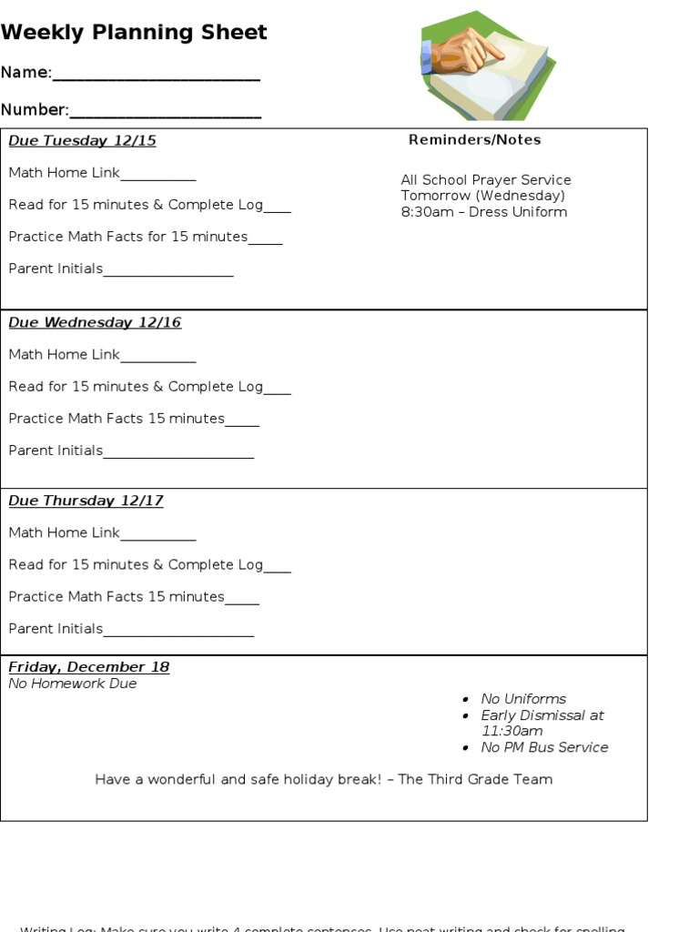 Weekly Student Planning Sheet | PDF