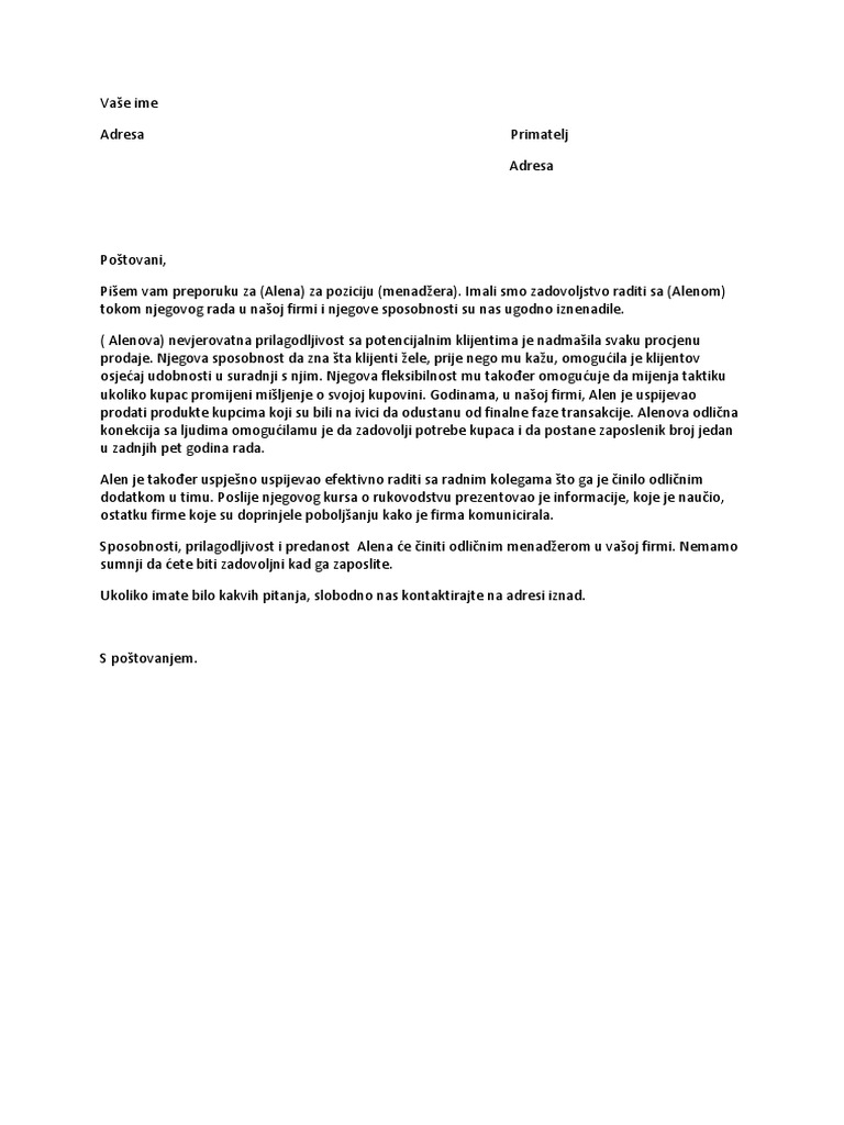 Kako Napisati Preporuku | PDF