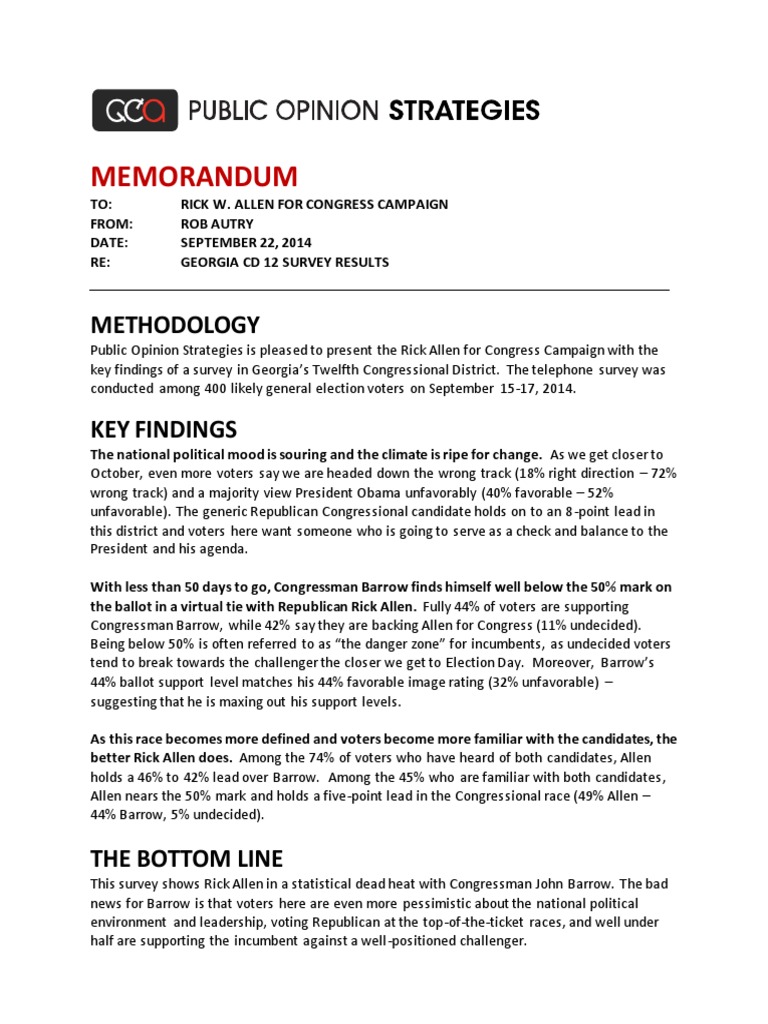 Georgia CD 12 Memo (9-22) | PDF | Politics