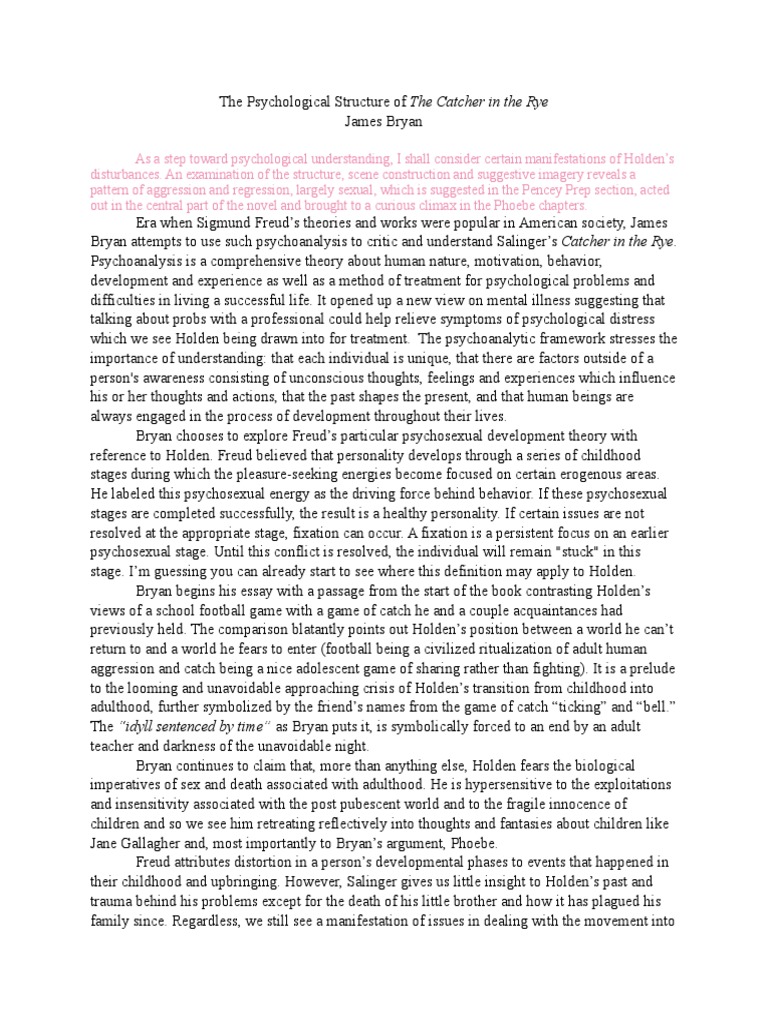 The Catcher in The Rye - Psychological Structure | PDF | Psychoanalysis ...