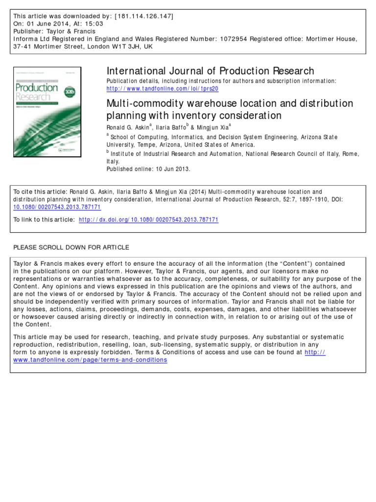 Multi-Commodity Warehouse Planning | PDF | Genetic Algorithm | Inventory