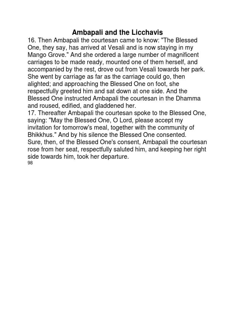 Ambapali and The Licchavis | PDF