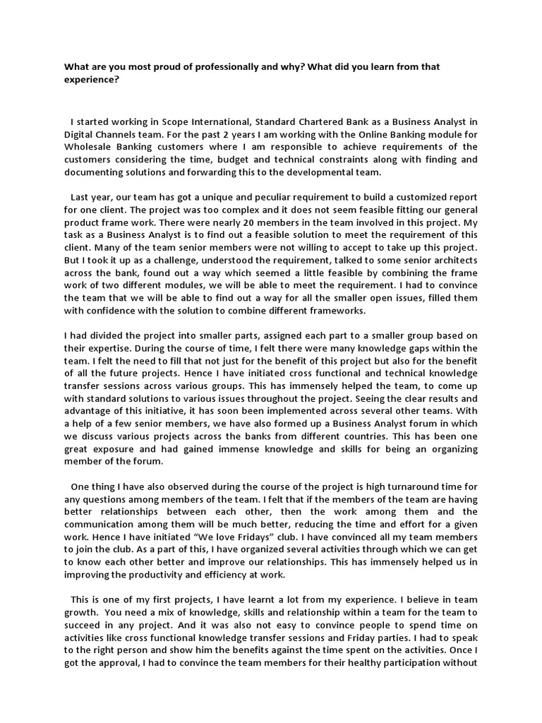 What Are You Most Proud of Professionally and Why? What Did You Learn ...